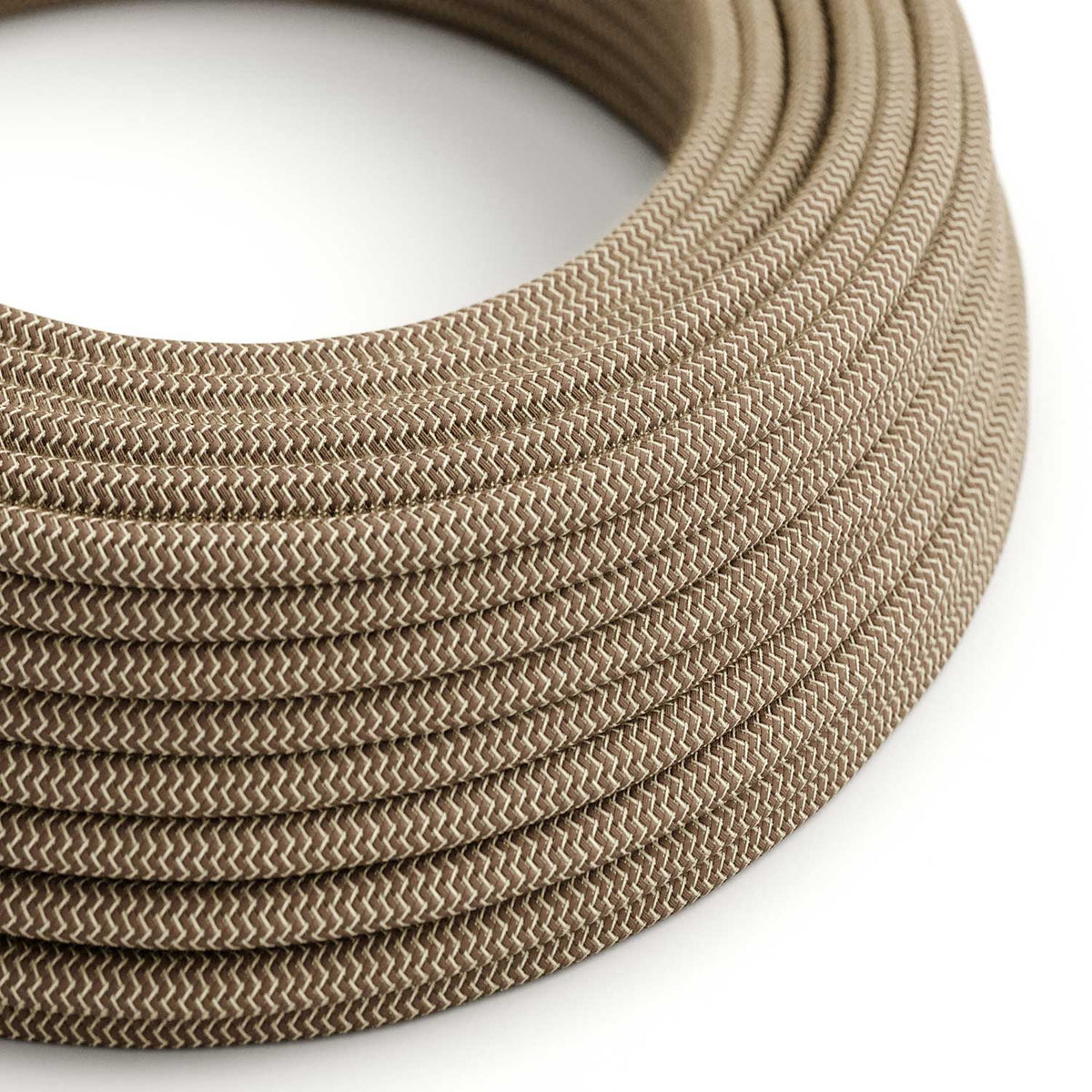Coloured cable in Bark and Beige ZigZag fabric – Creative Cables