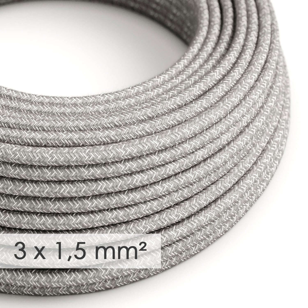 Large section round electric cable 3x1.50 – natural linen Grey RN02 ...