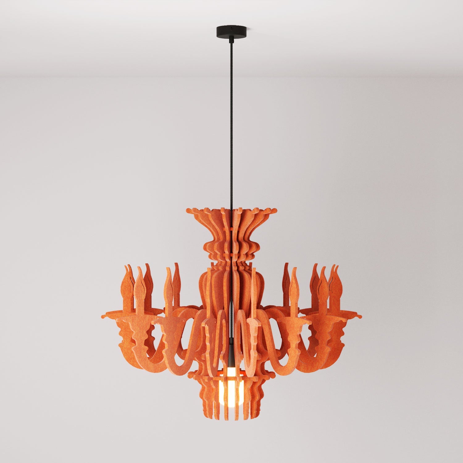Lamp with classic lampshade in sound-absorbing material - Orange ...